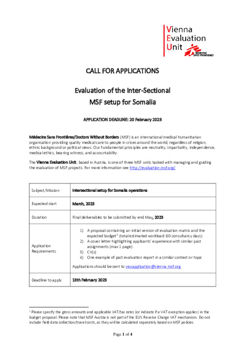 Evaluator for the Intersectional setup for Somalia | MSF Intersectional Evaluation Group