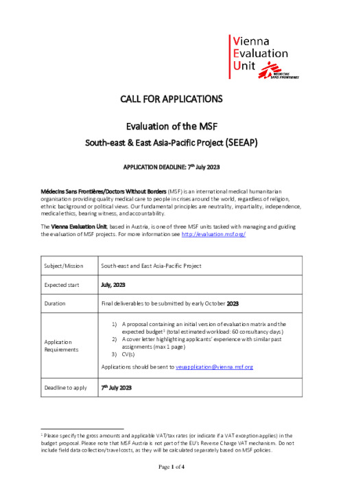 Call for applications: Evaluation of the MSF South-east & East Asia-Pacific Project (SEEAP ...