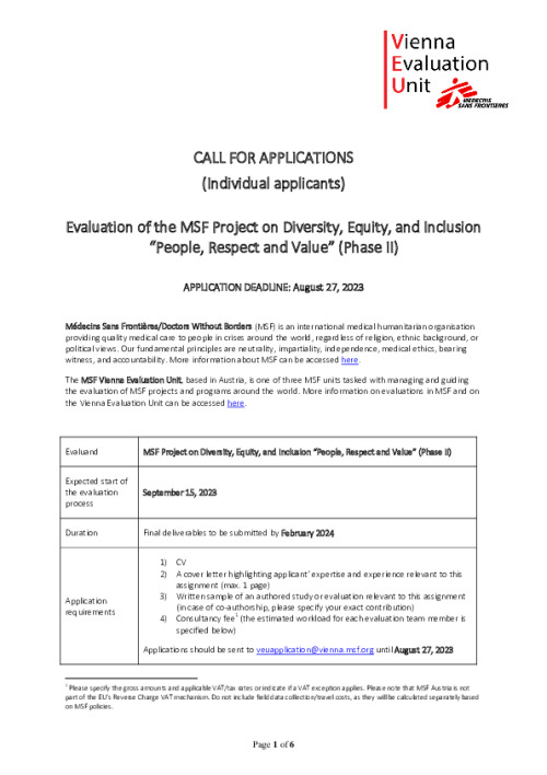 CALL FOR APPLICATIONS: Evaluation of the MSF Project on Diversity ...